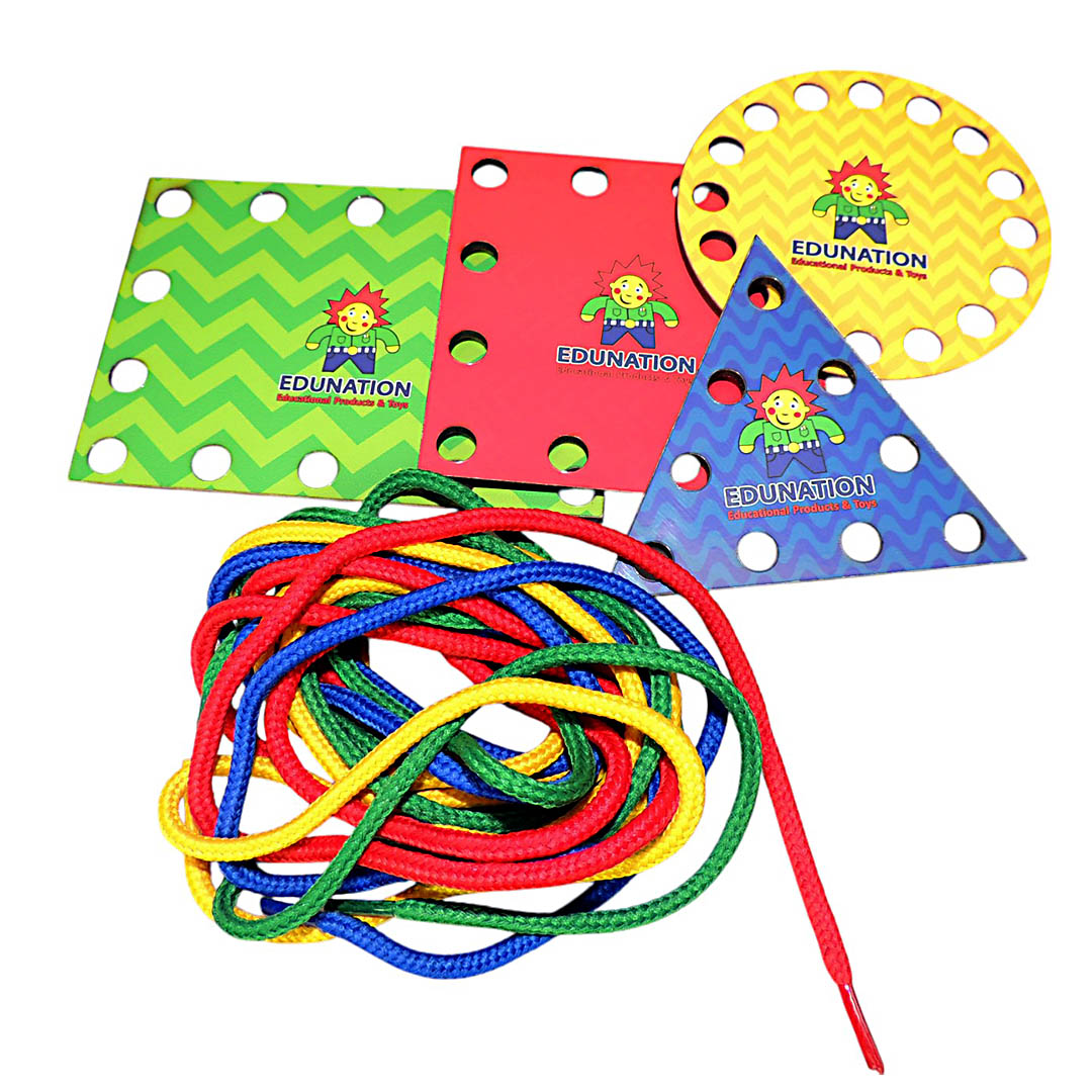Wooden Threading Shape Small - Set of 4 with laces – Edunation